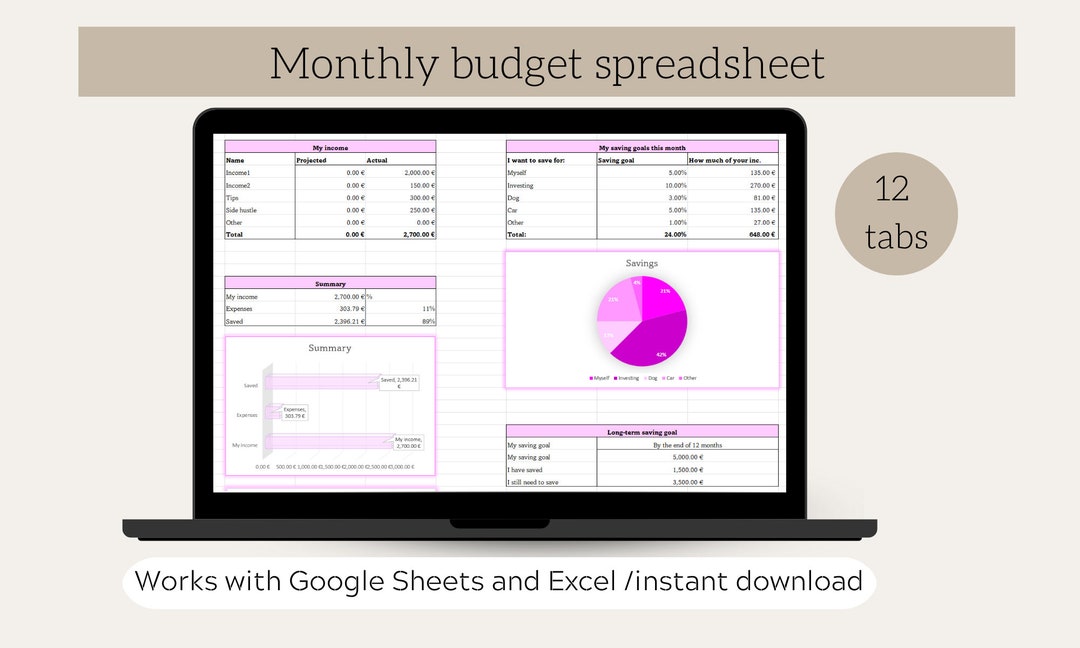 Pink Monthly Budget Template - Etsy