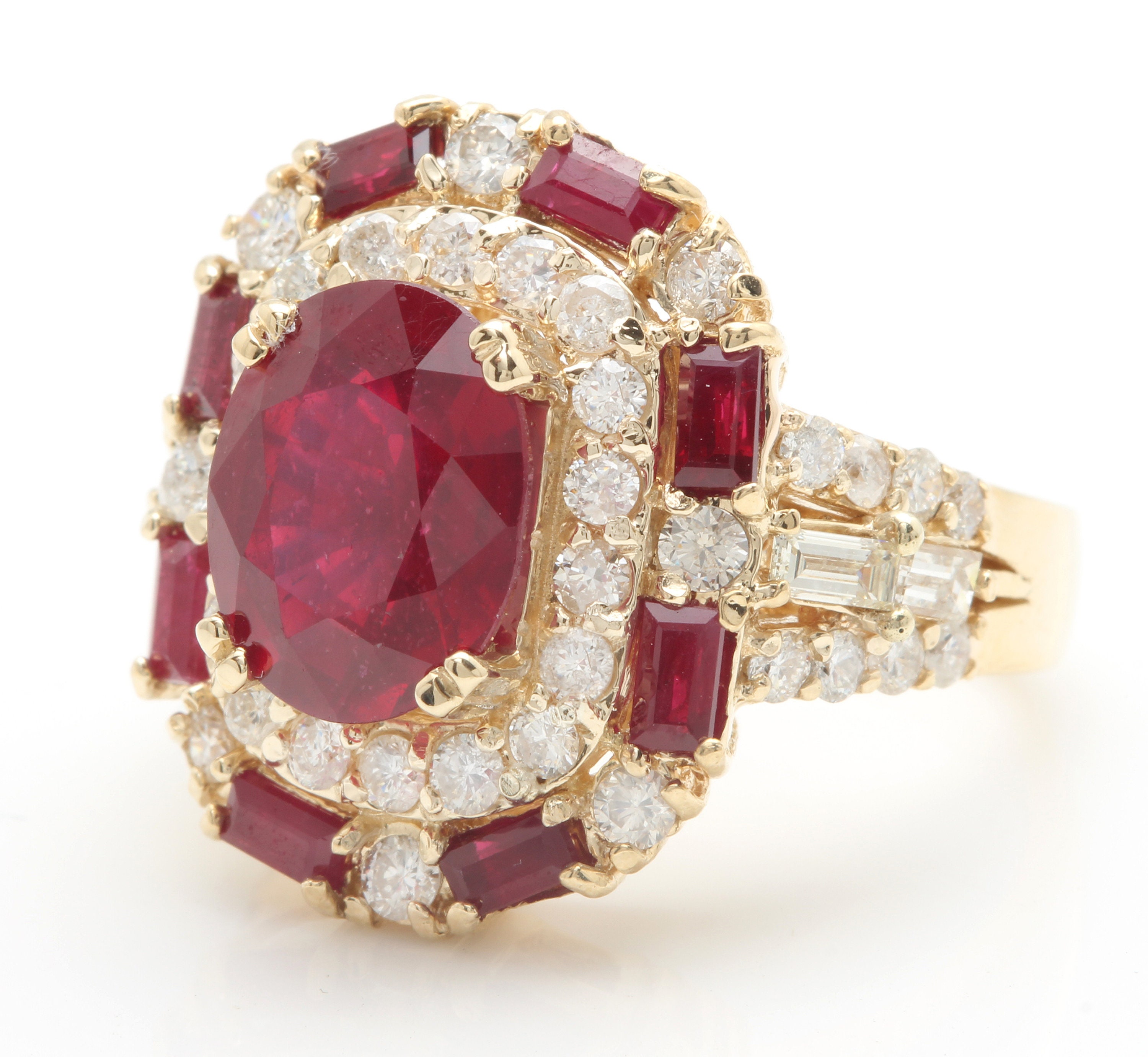 7.70 Carat Natural Red Ruby and Diamonds in 14K Solid Yellow Gold Women ...