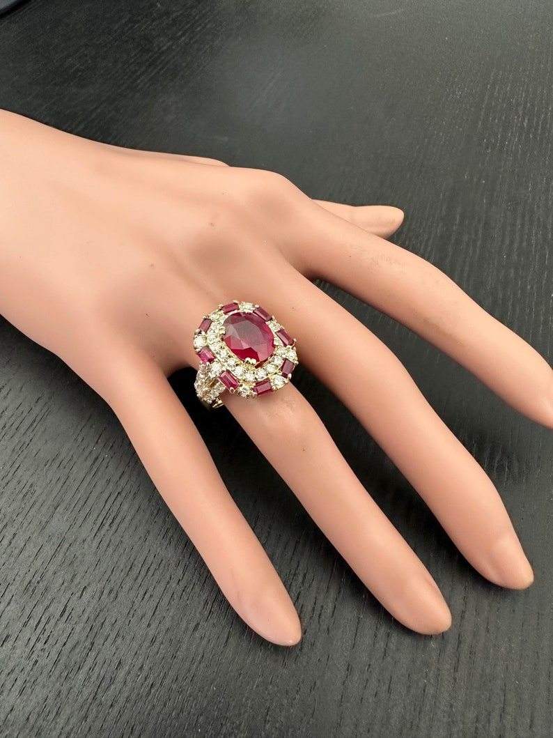 7.70 Carat Natural Red Ruby and Diamonds in 14K Solid Yellow Gold Women Ring - Etsy