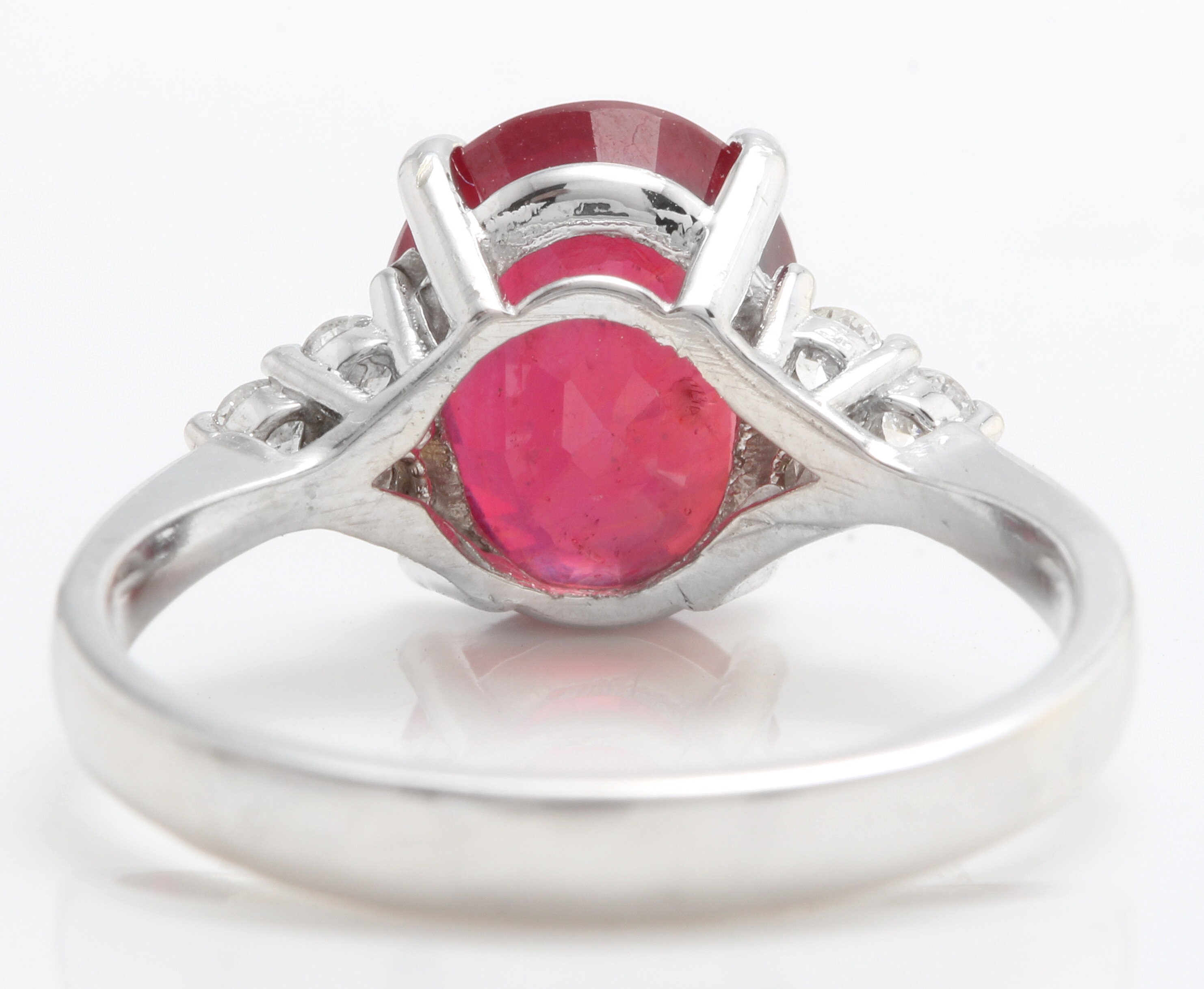 3.20 Carat Natural Red Ruby and Diamonds in 14K Solid White Gold Ring ...