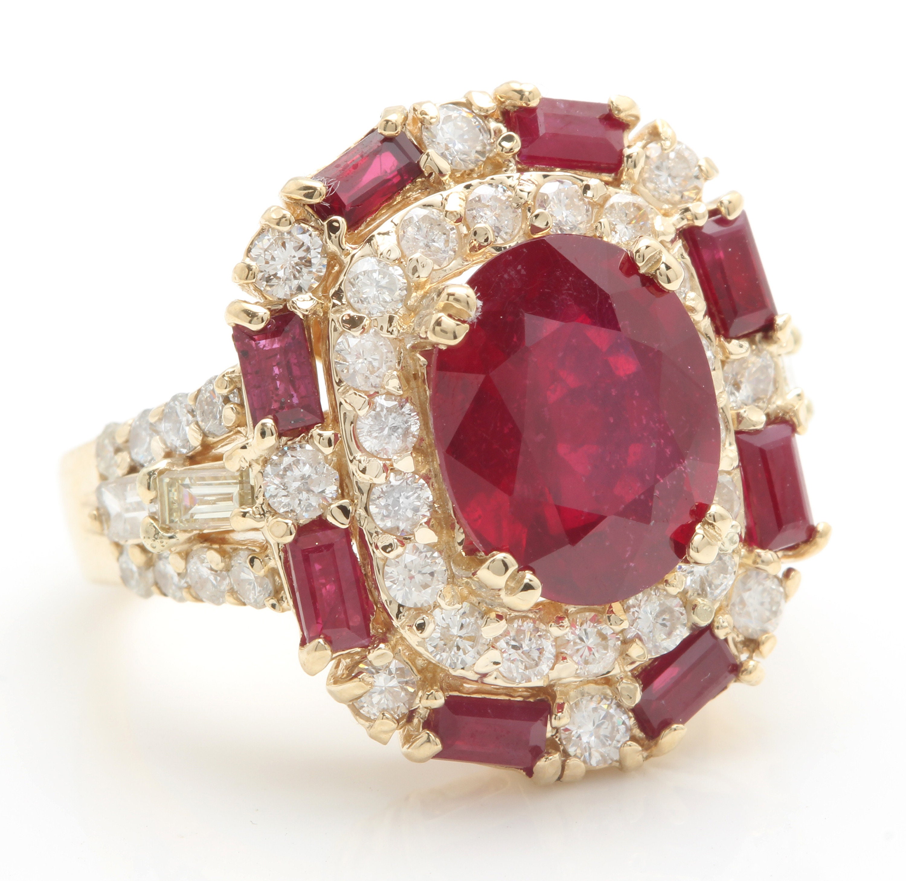 7.70 Carat Natural Red Ruby and Diamonds in 14K Solid Yellow Gold Women ...
