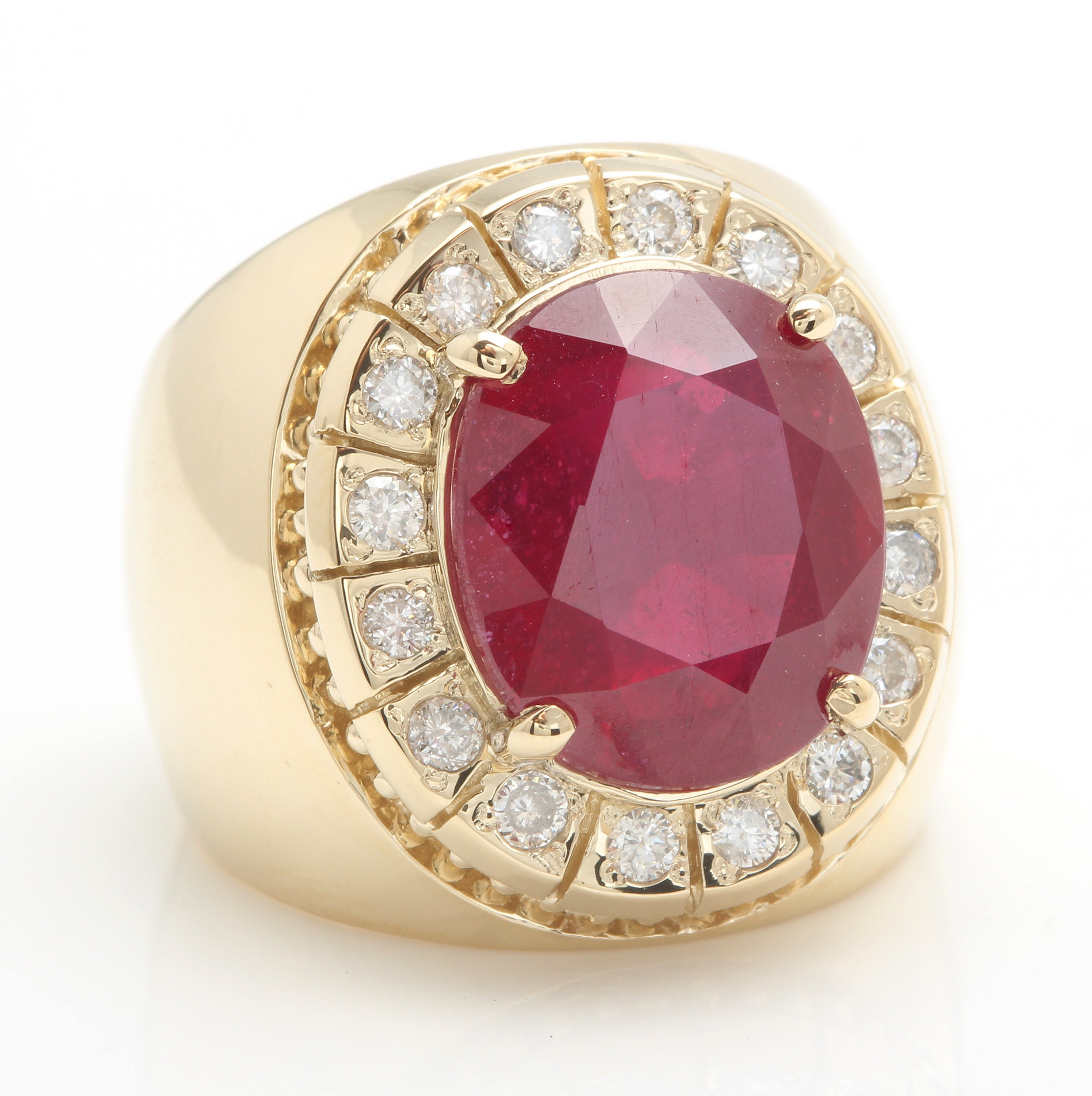 12.55 Carat Natural Red Ruby and Diamonds in 14K Solid Yellow Gold Men ...