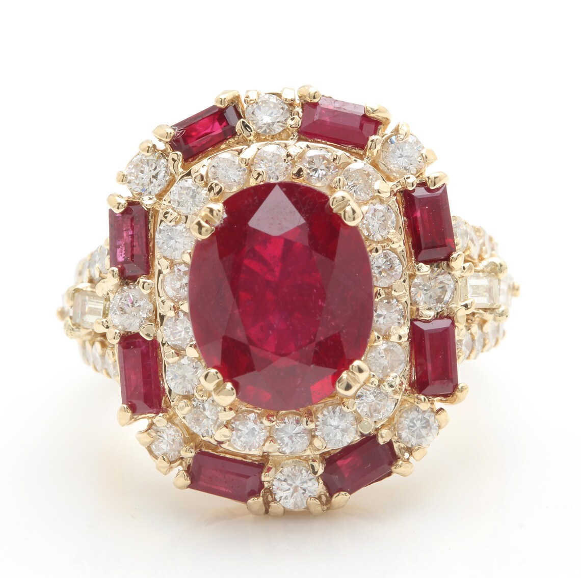 7.70 Carat Natural Red Ruby and Diamonds in 14K Solid Yellow Gold Women ...