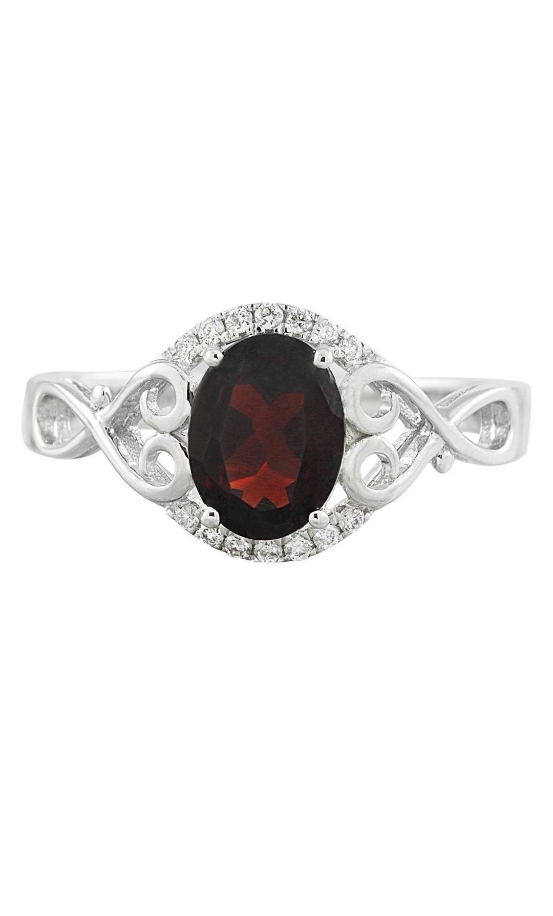 Natural Garnet Diamond 14k Solid Gold Half Halo Heart Infinity Ring for ...