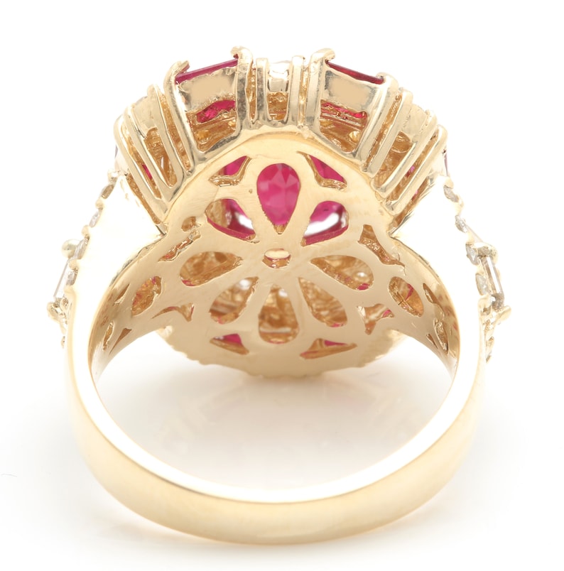 7.70 Carat Natural Red Ruby and Diamonds in 14K Solid Yellow Gold Women ...