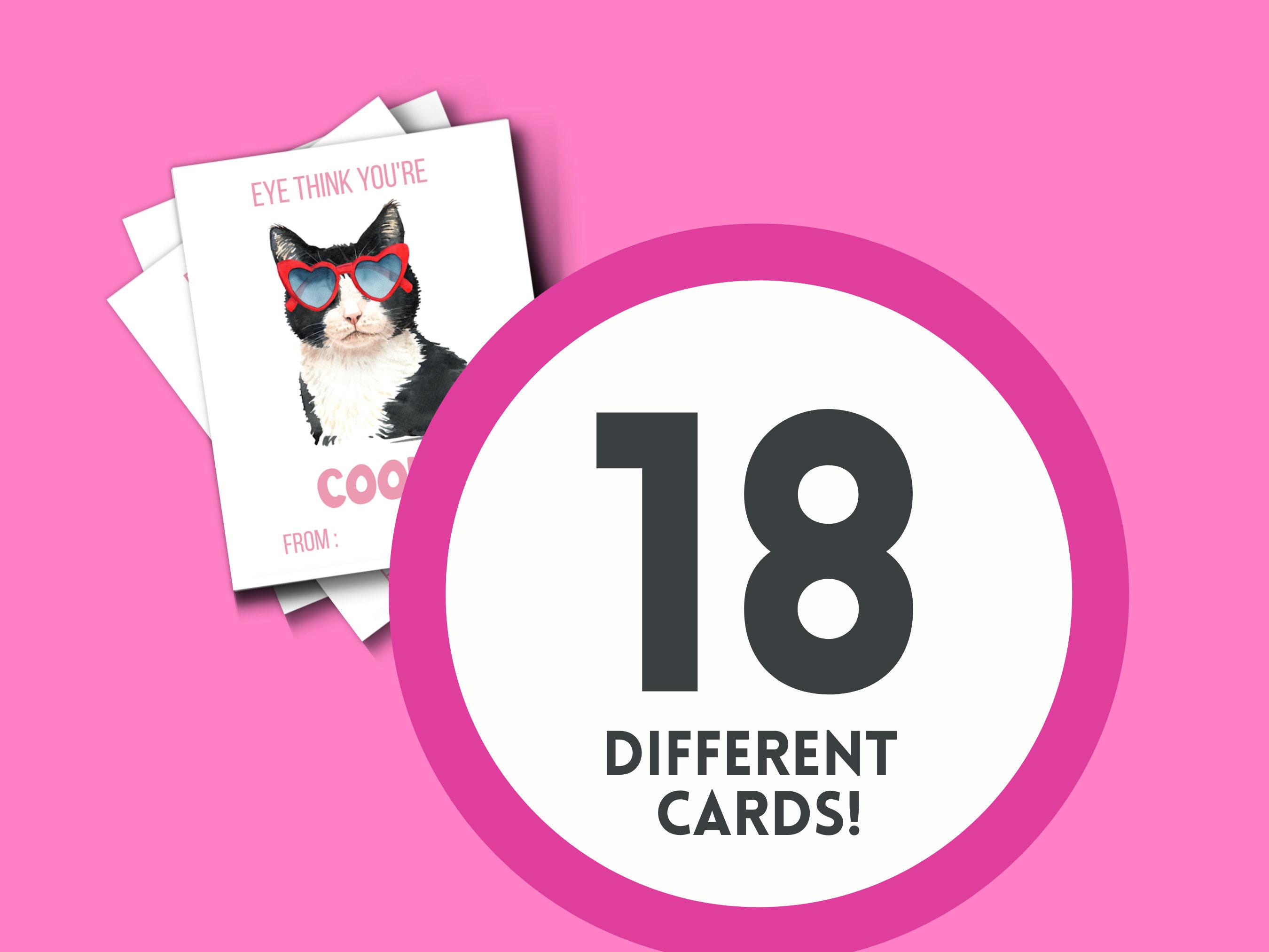 18 Instant Download Cat Printable Valentine's Day Cards, Editable ...
