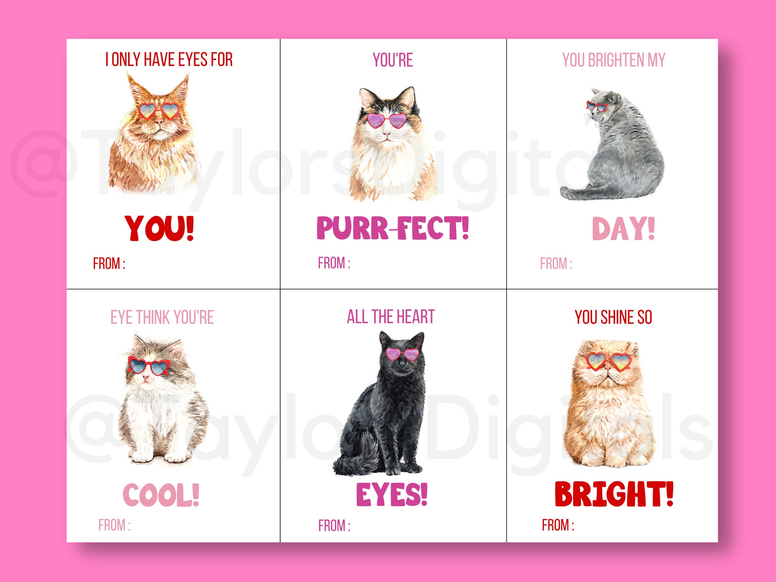 18 Instant Download Cat Printable Valentine's Day Cards, Editable ...