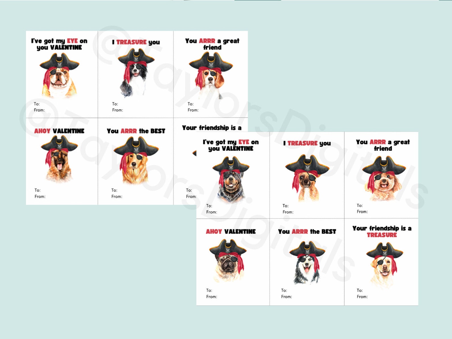 18 Instant Download Pirate Puppy Printable Valentine's Day Cards ...