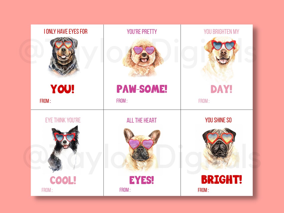 18 Instant Download Puppy Printable Valentine's Day Cards | Etsy