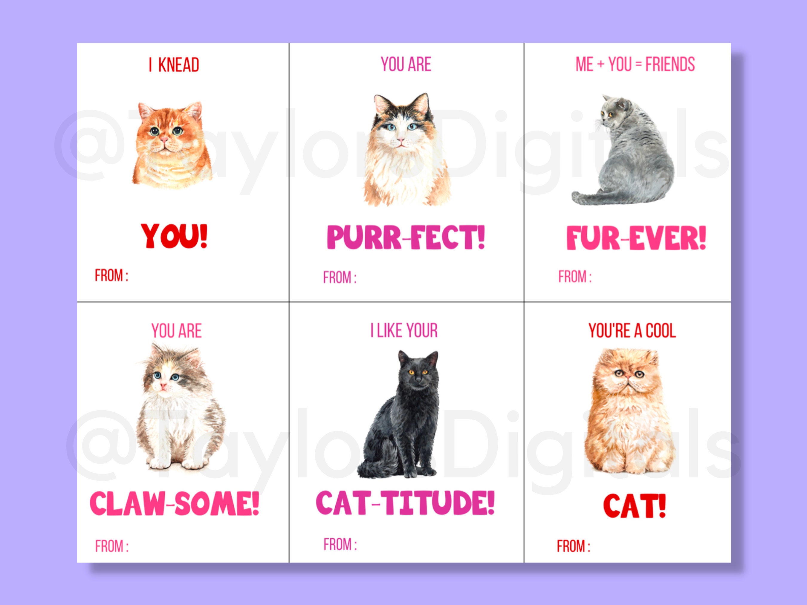 18 Instant Download Cat Printable Valentine's Day Cards, Editable ...