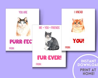 18 Instant Download Cat Printable Valentine's Day Cards, Editable ...