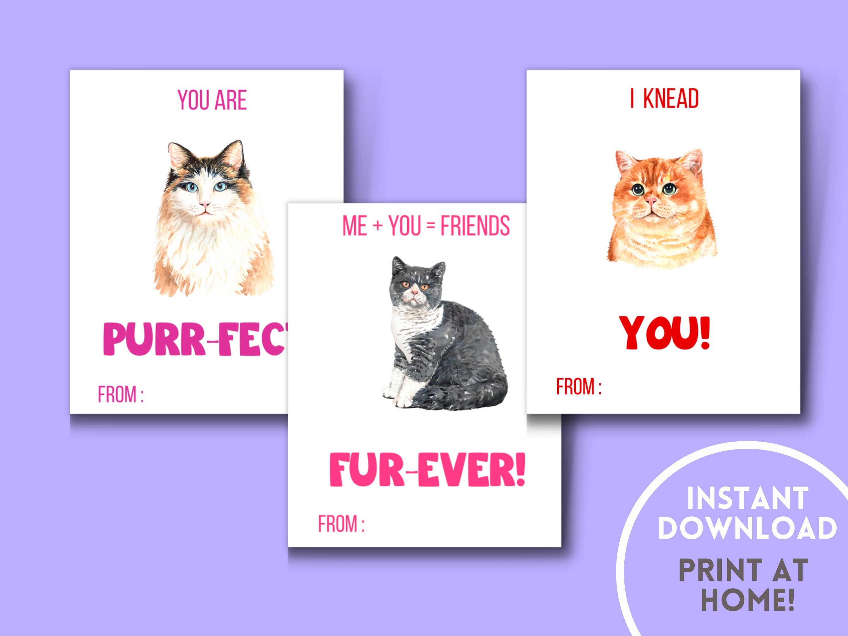 18 Instant Download Cat Printable Valentine's Day Cards, Editable ...