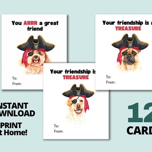 18 Instant Download Pirate Puppy Printable Valentine's Day Cards ...