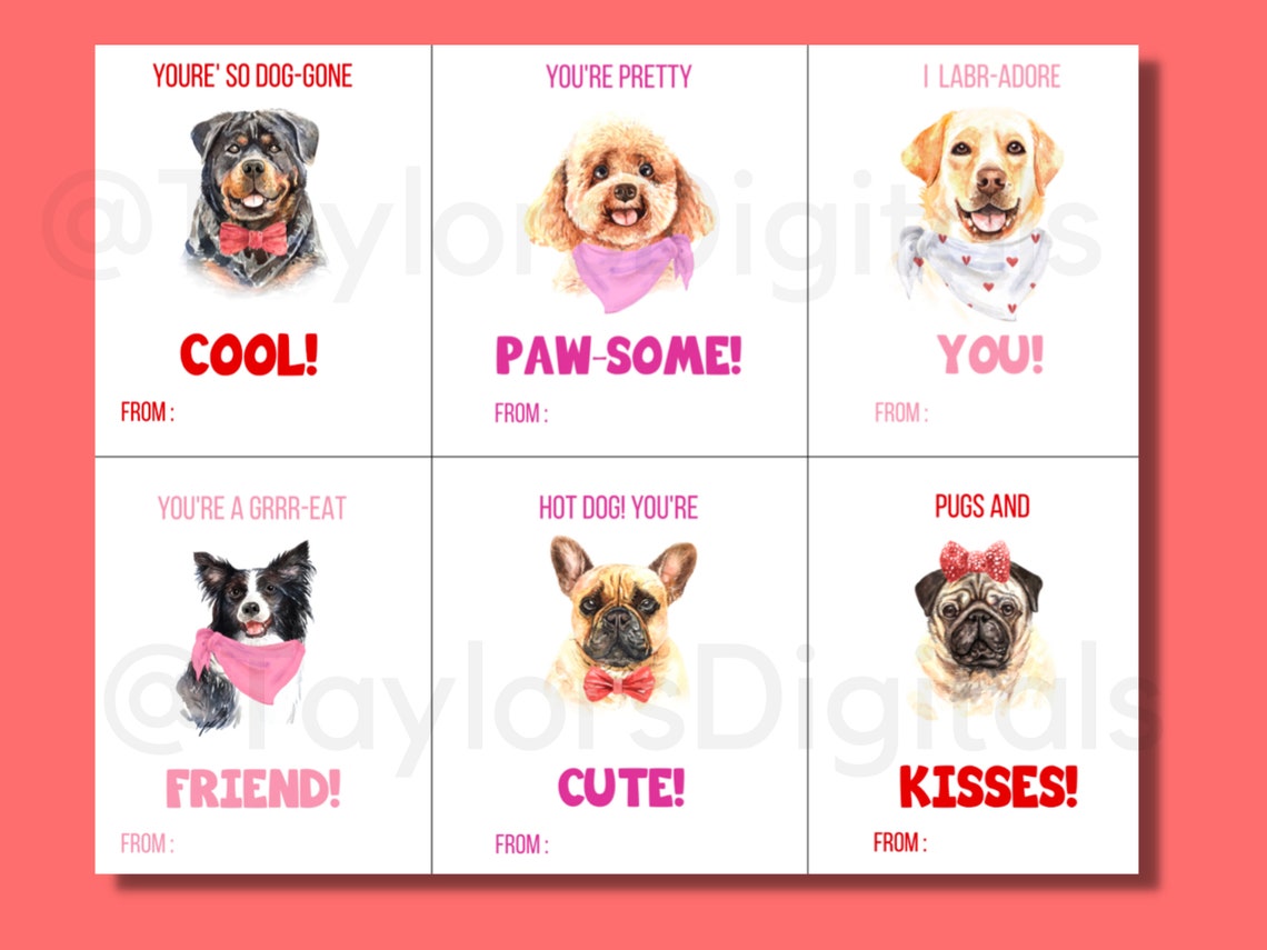 18 Instant Download Printable Dog Valentines Day Cards / | Etsy