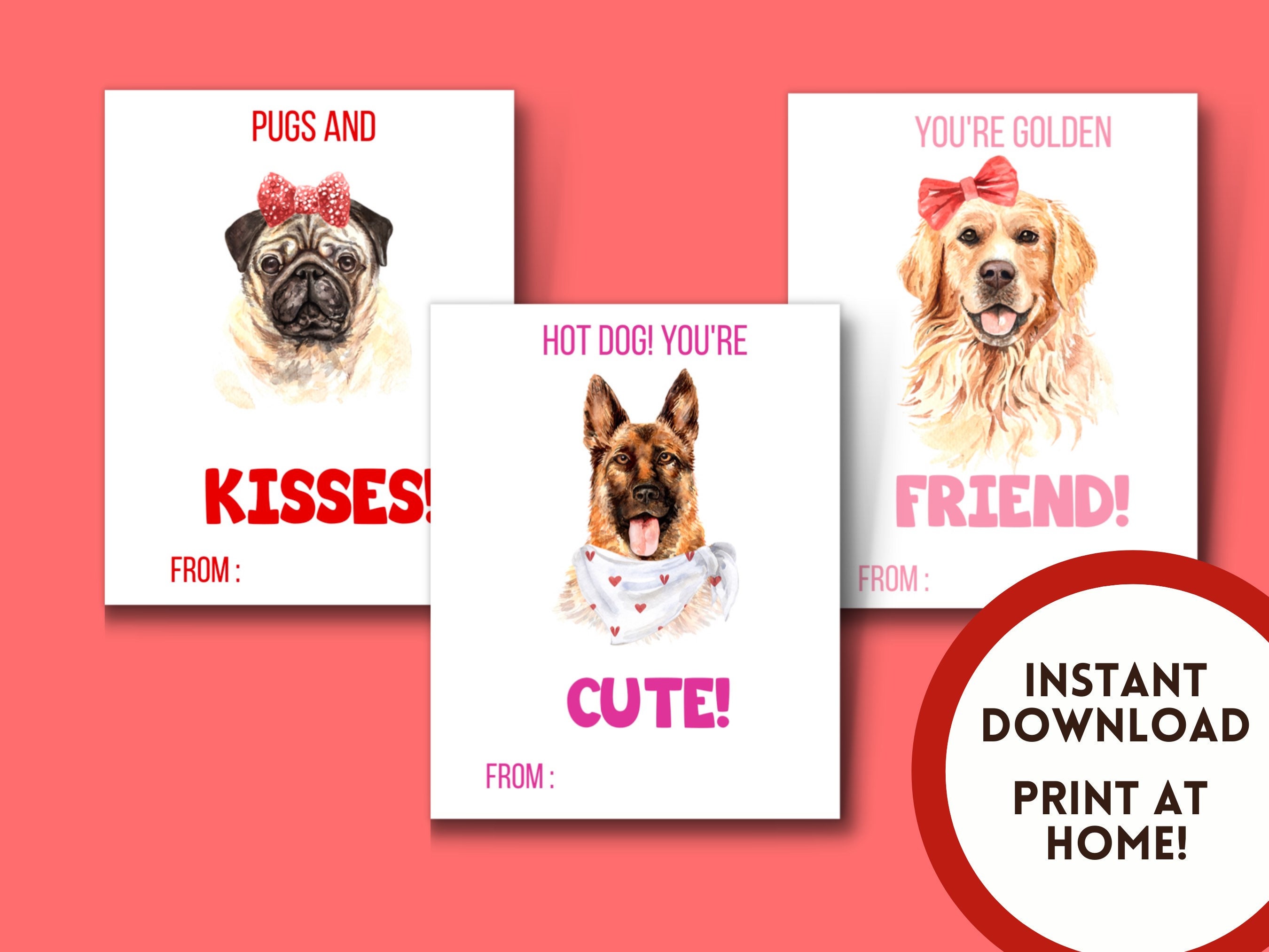 18 Instant Download Printable Dog Valentines Day Cards / Printable DIY ...