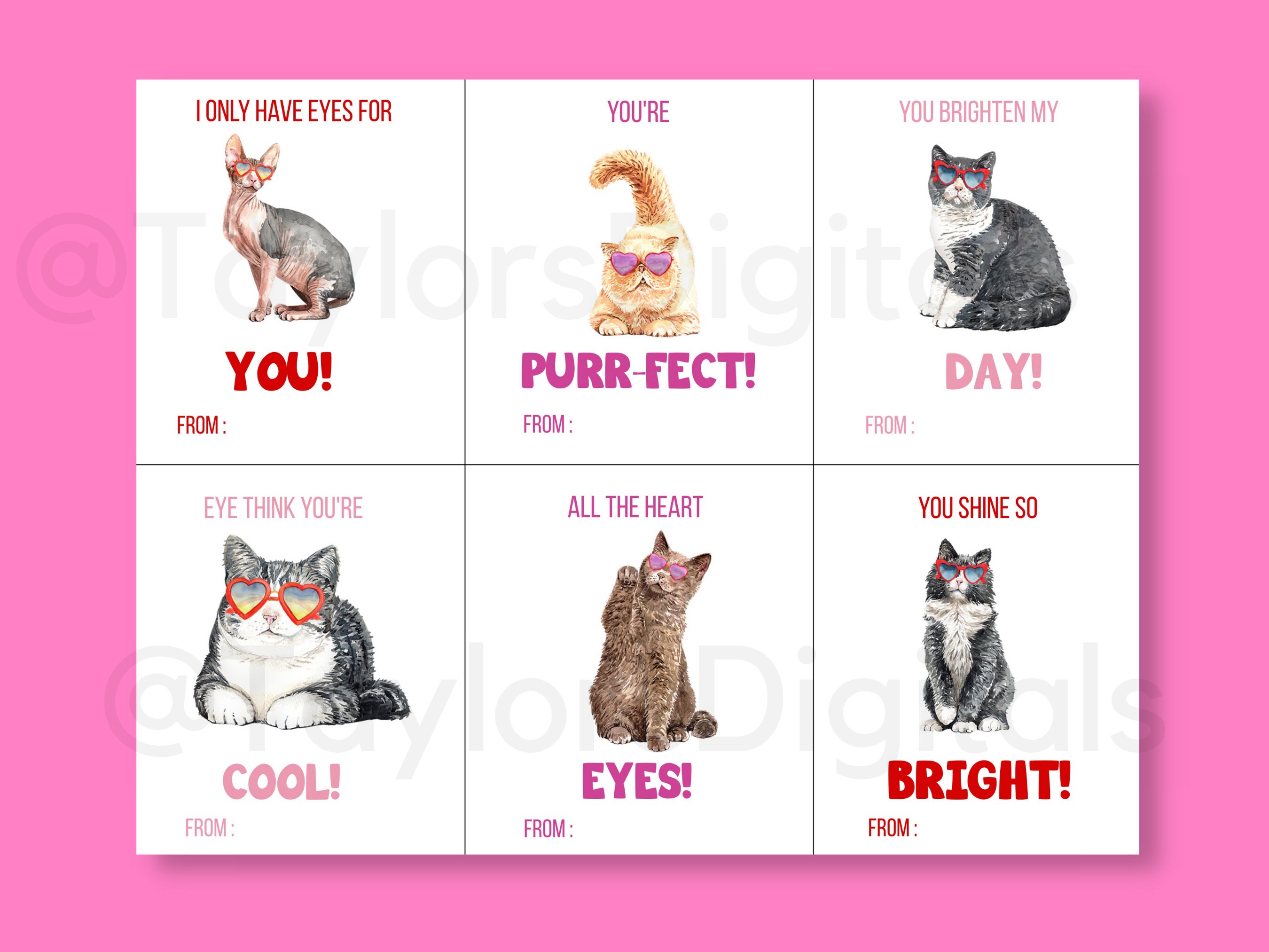 18 Instant Download Cat Printable Valentine's Day Cards, Editable ...