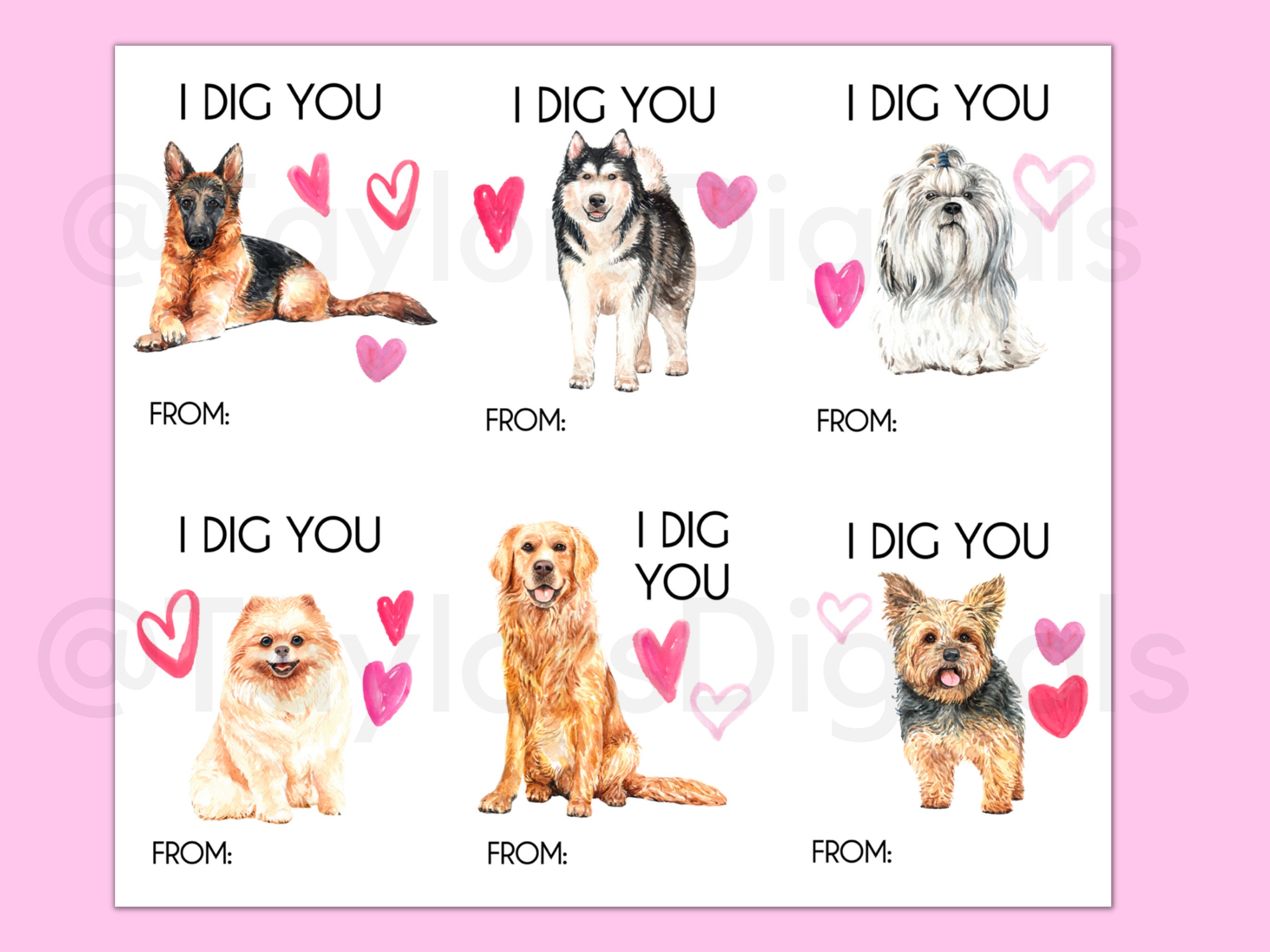 12 Instant Download Puppy Printable Valentine's Day Cards, Classroom ...
