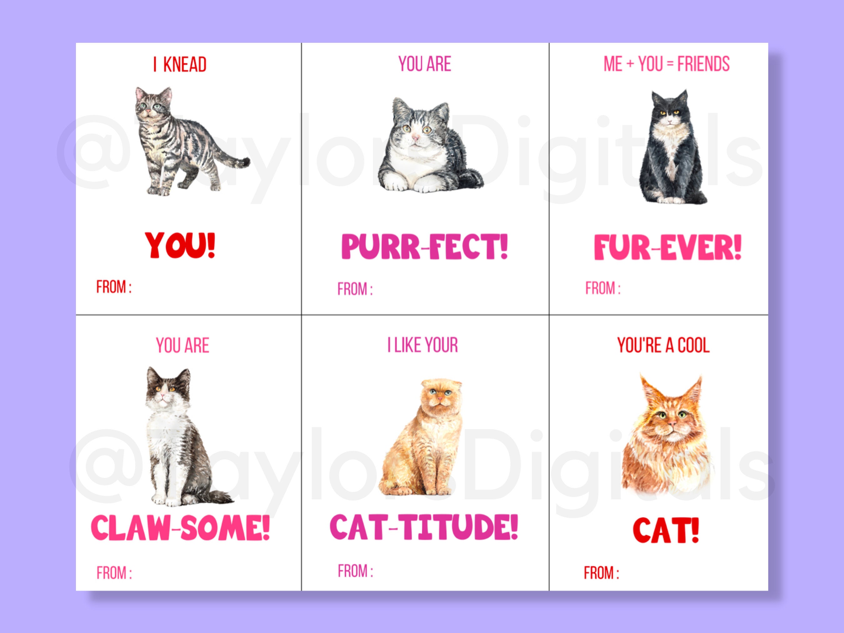 18 Instant Download Cat Printable Valentine's Day Cards, Editable ...