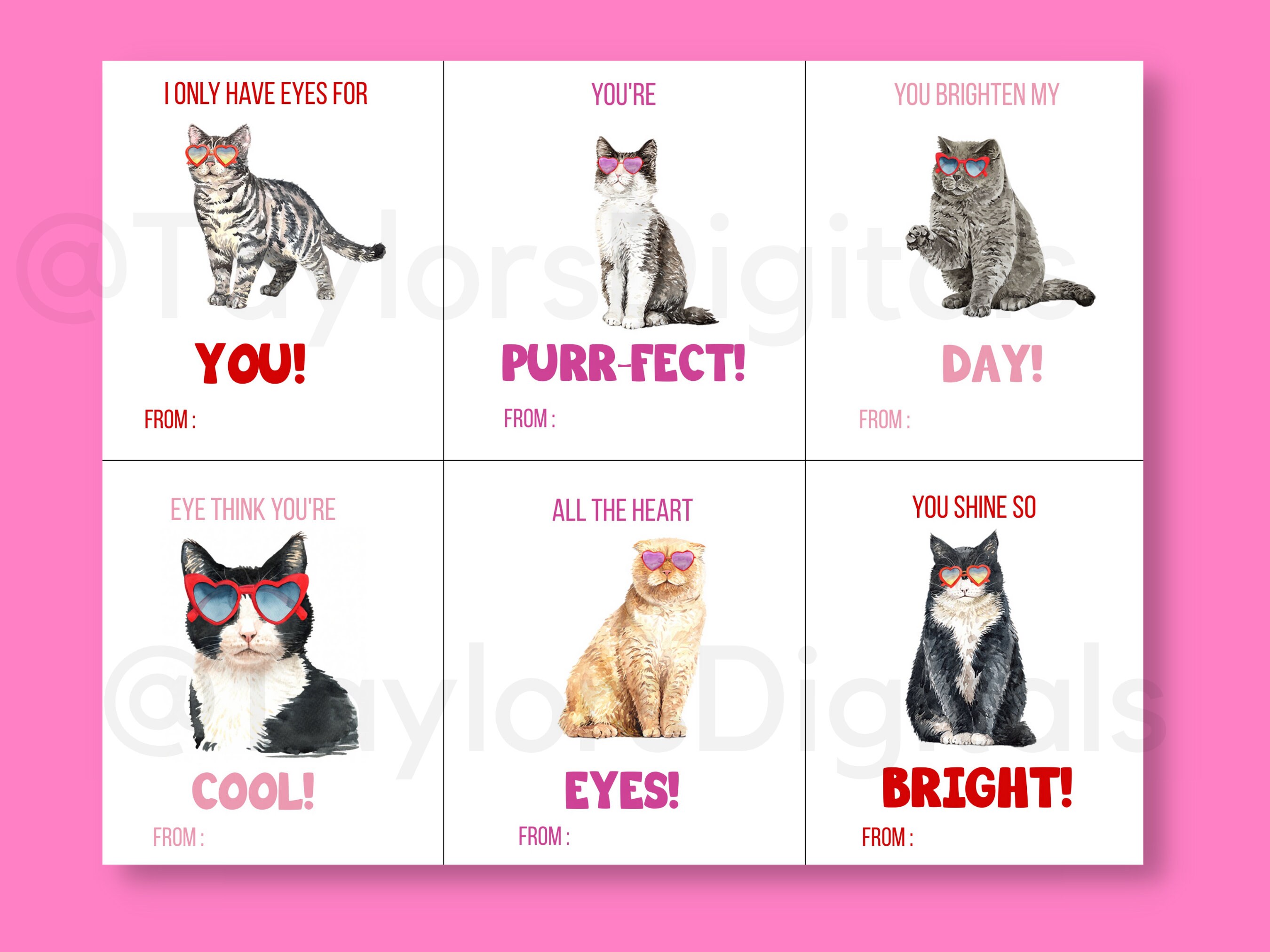 18 Instant Download Cat Printable Valentine's Day Cards, Editable ...