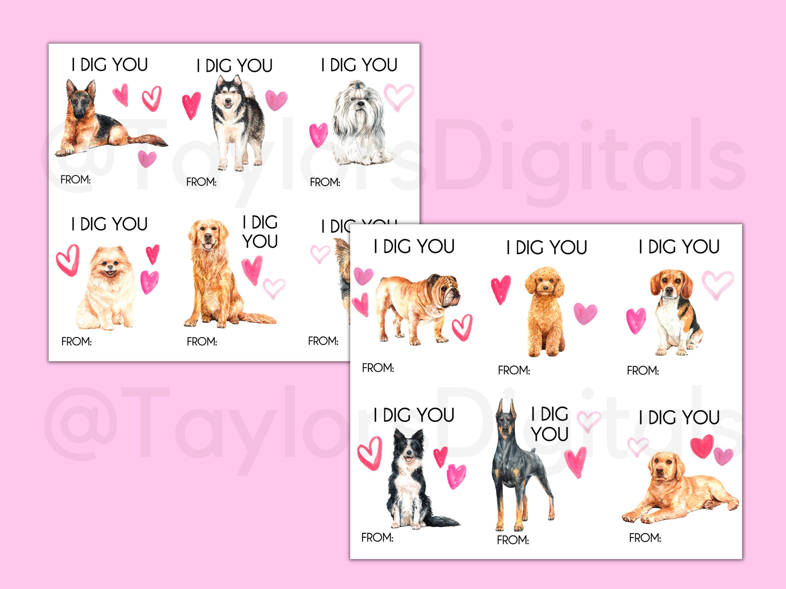 12 Instant Download Puppy Printable Valentine's Day Cards, Classroom ...