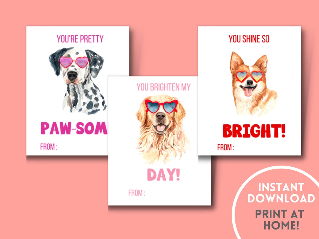 18 Instant Download Puppy Printable Valentine's Day Cards, Classroom ...