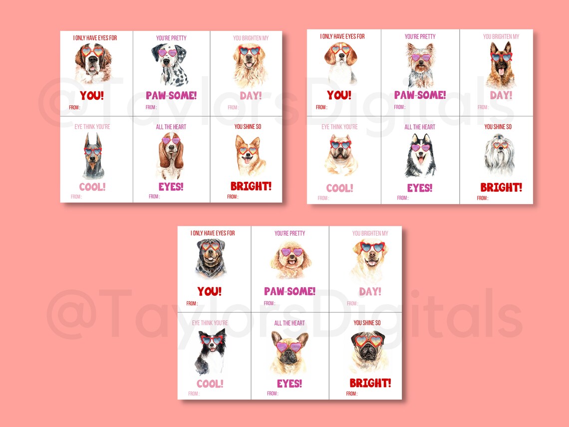 18 Instant Download Puppy Printable Valentine's Day Cards | Etsy