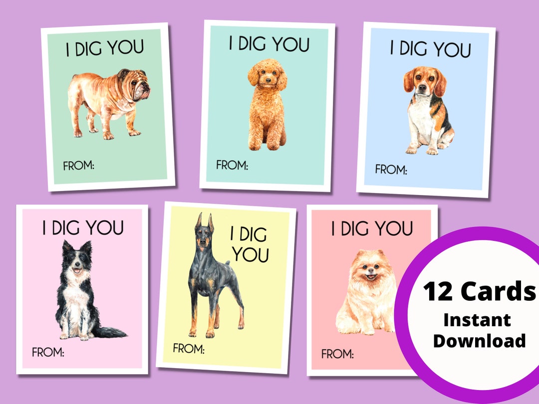 12 Instant Download Puppy Printable Valentine's Day Cards, Classroom ...