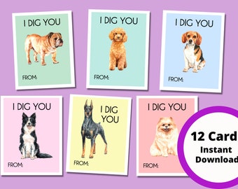 18 Instant Download Puppy Printable Valentine's Day Cards, Classroom ...