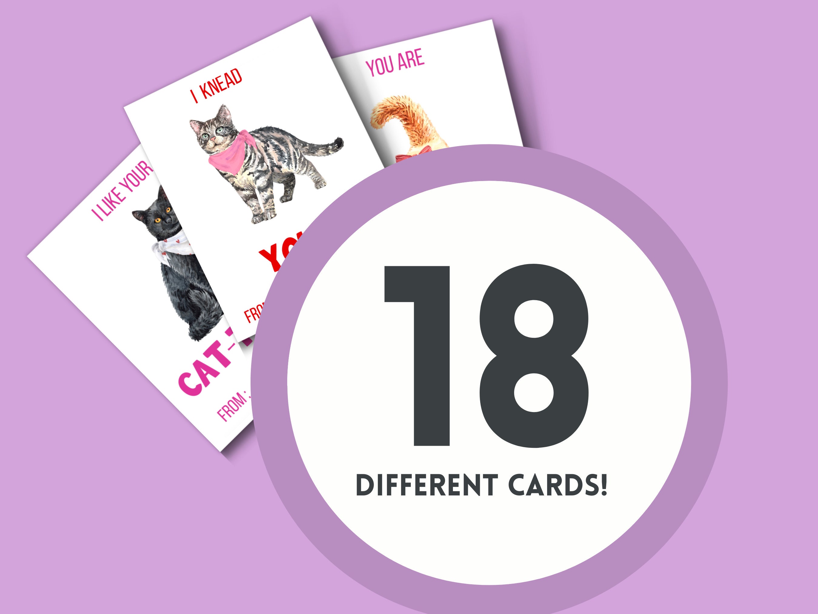 18 Printable Cat Valentine's Day Classroom Card, Instant Download ...