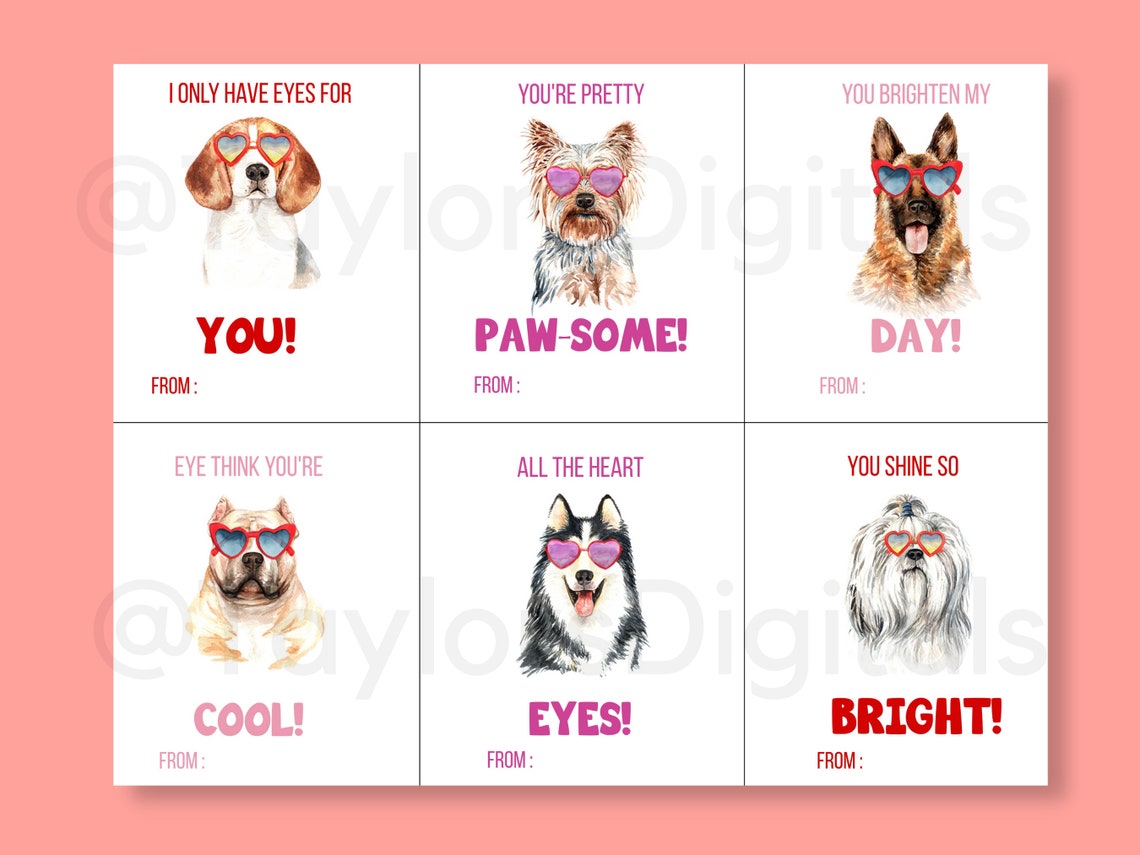 18 Instant Download Puppy Printable Valentine's Day Cards | Etsy