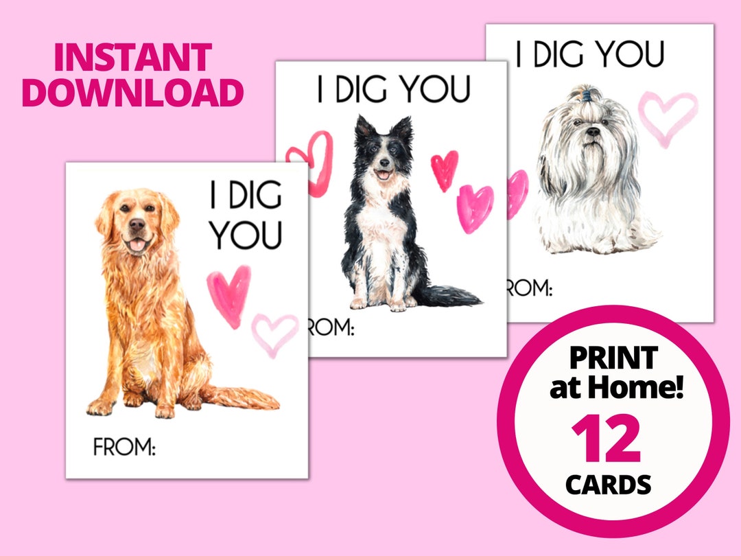 12 Instant Download Puppy Printable Valentine's Day Cards, Classroom ...