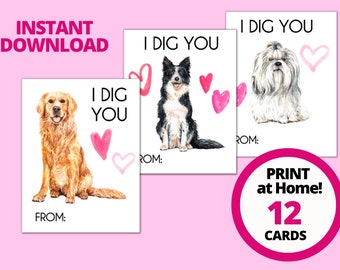18 Instant Download Puppy Printable Valentine's Day Cards, Classroom ...