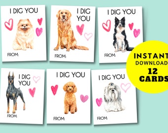 18 Instant Download Puppy Printable Valentine's Day Cards, Classroom ...