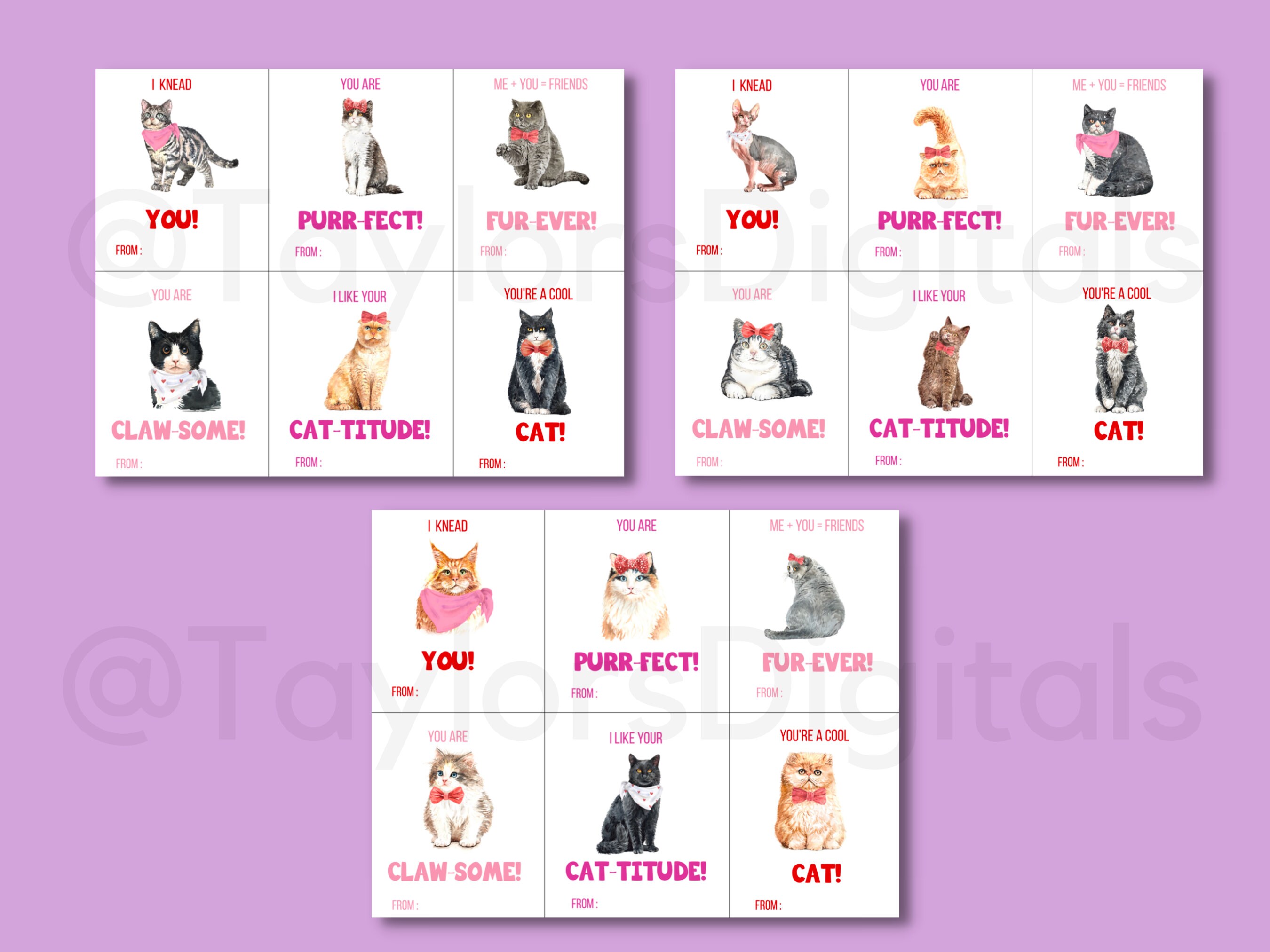 18 Printable Cat Valentine's Day Classroom Card, Instant Download ...