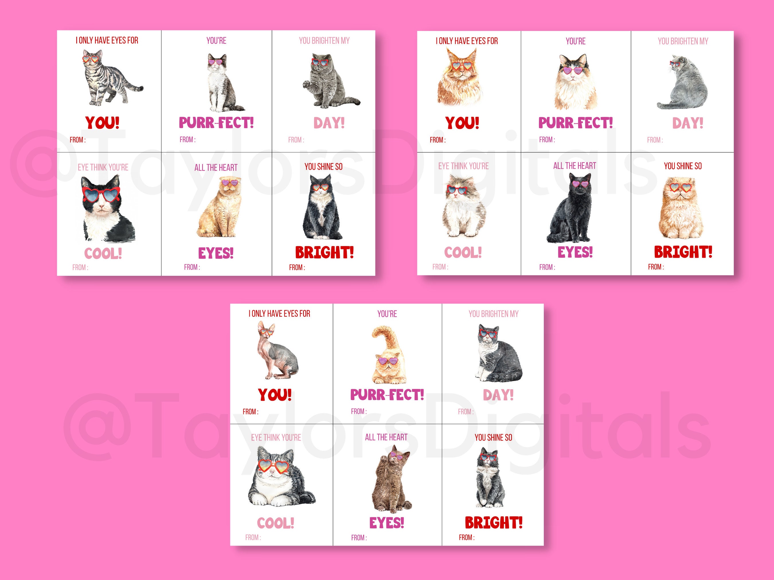 18 Instant Download Cat Printable Valentine's Day Cards, Editable ...