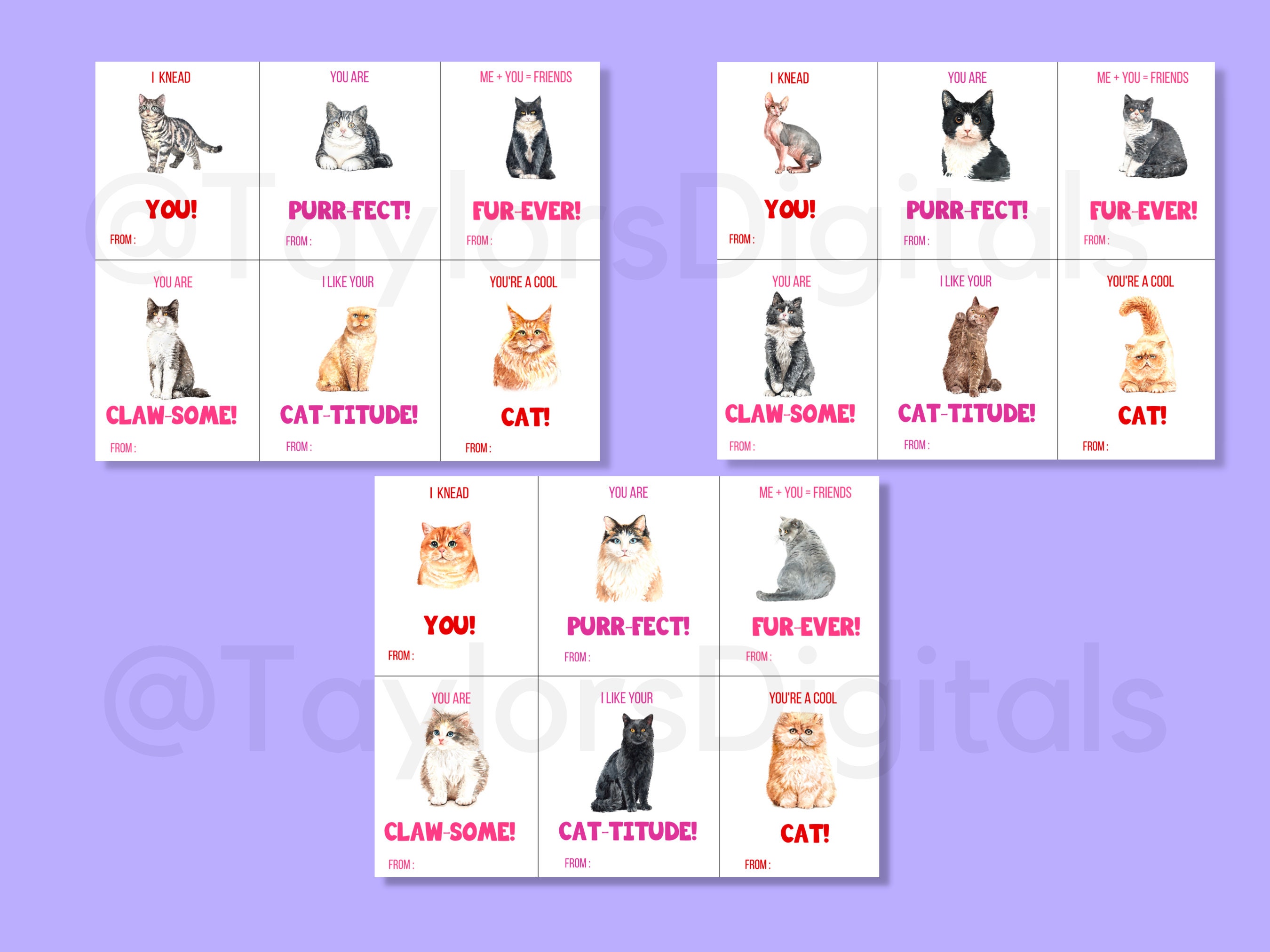 18 Instant Download Cat Printable Valentine's Day Cards, Editable ...