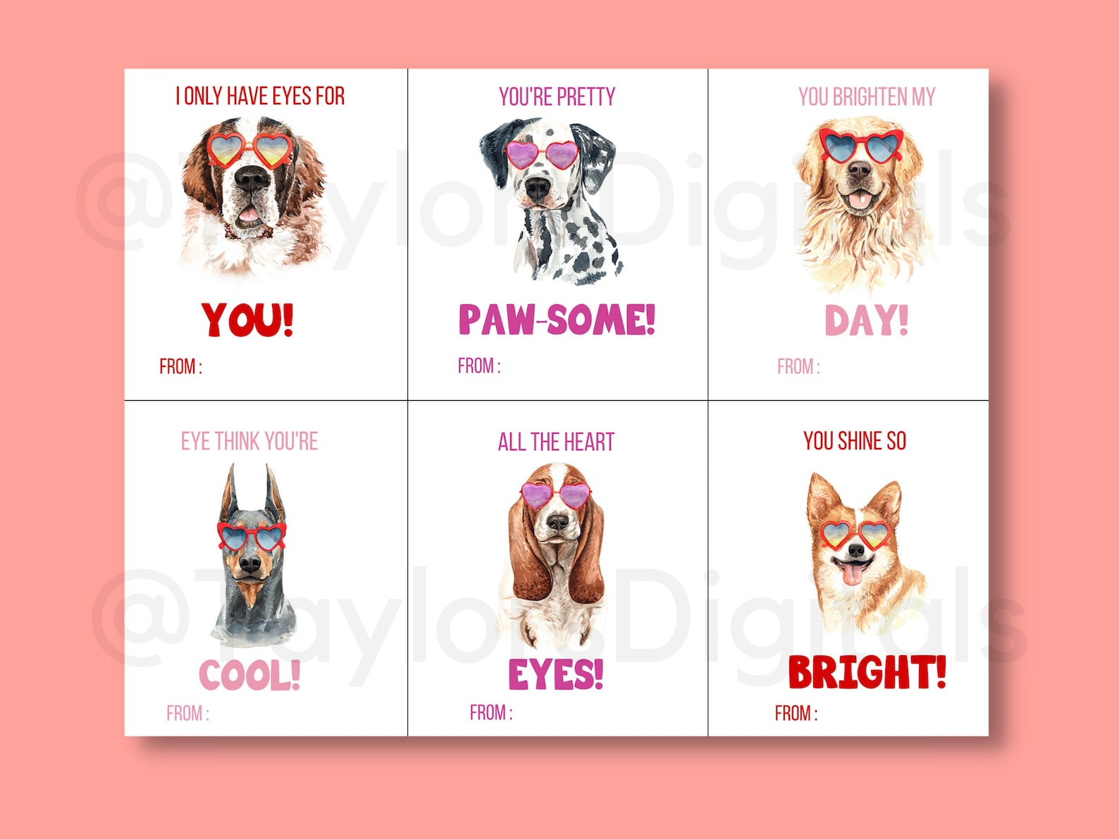 18 Instant Download Puppy Printable Valentine's Day Cards, Classroom ...