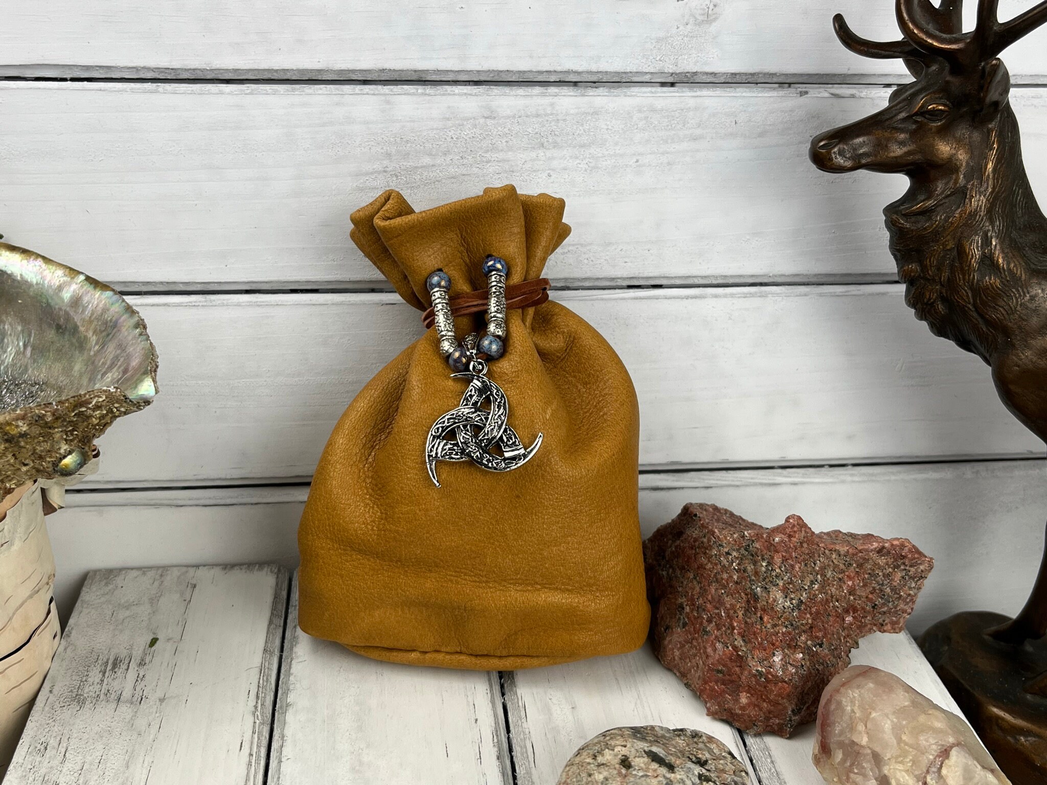 Deerskin Treasure Pouch, Viking Amulet Knot Pendant, Handmade, Dice Bag ...