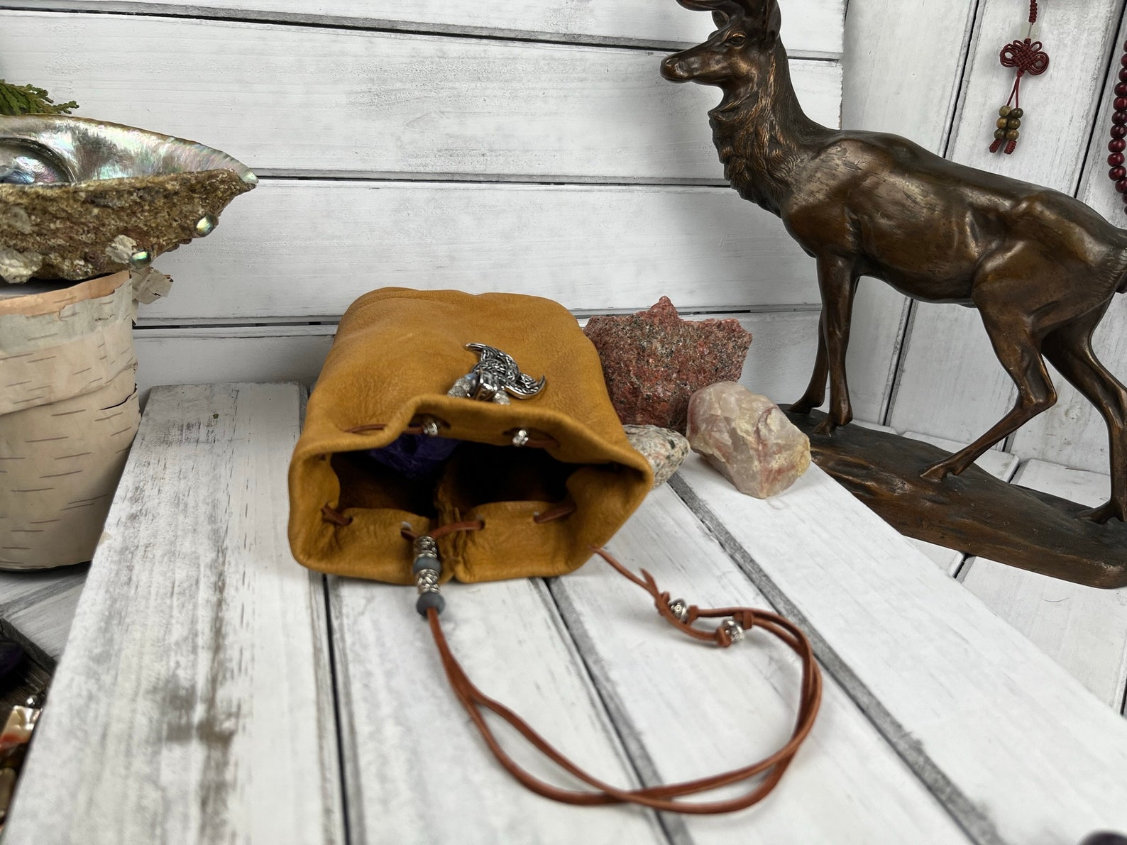 Deerskin Treasure Pouch, Viking Amulet Knot Pendant, Handmade, Dice Bag ...