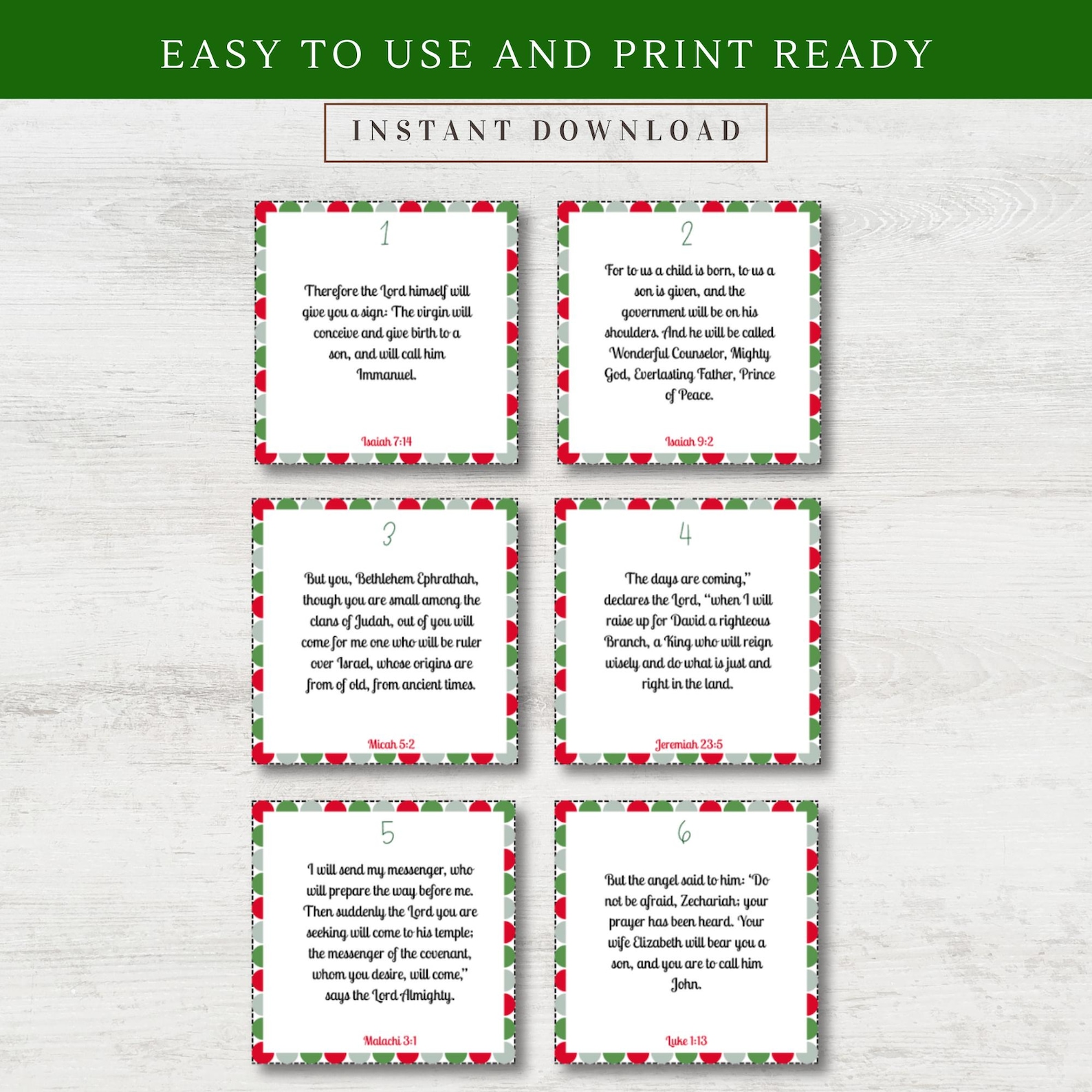 Christmas Advent Scripture Cards 25 Day Bible Verse Countdown PDF ...