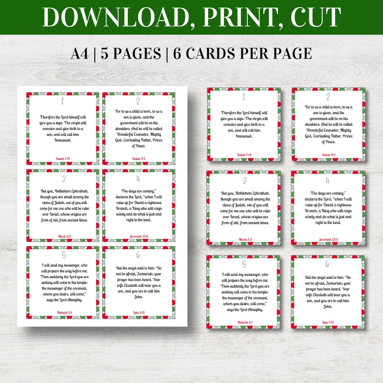 Christmas Advent Scripture Cards 25 Day Bible Verse Countdown PDF ...