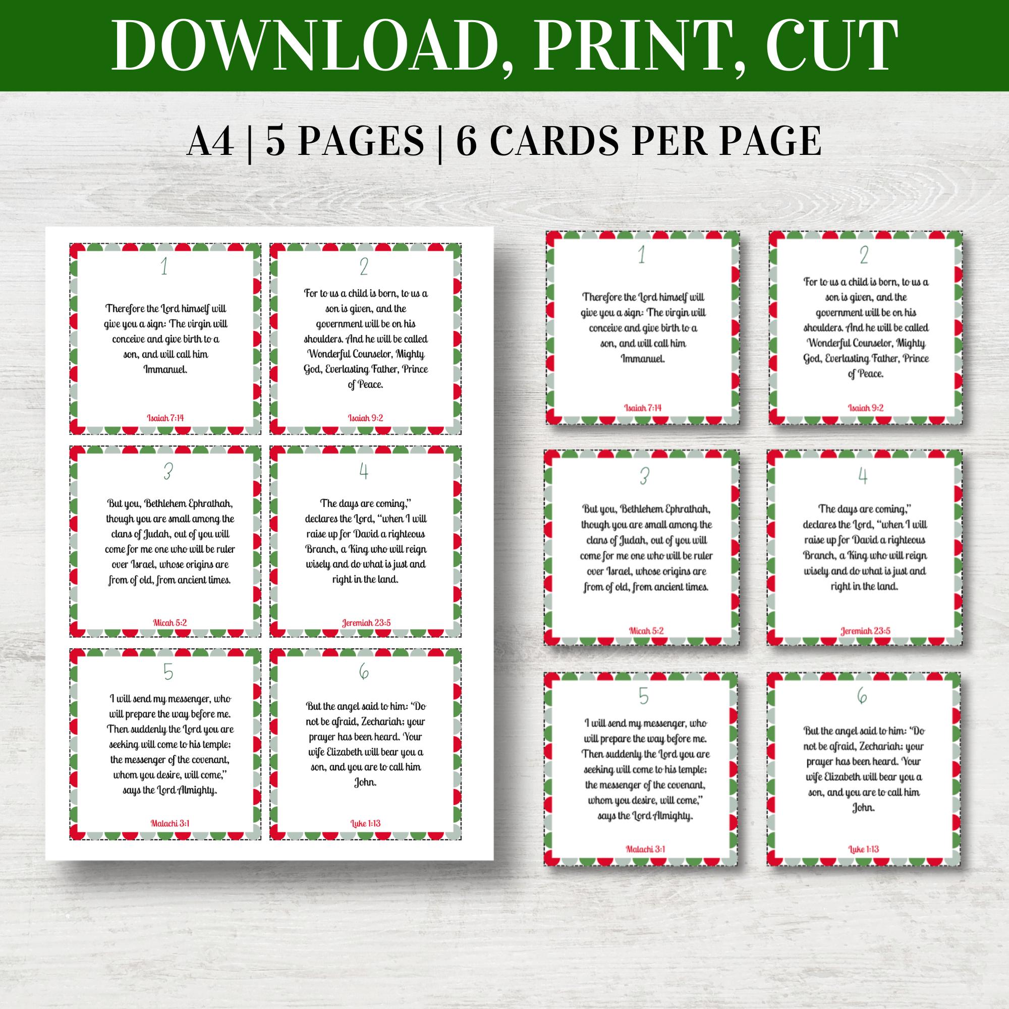 Christmas Advent Scripture Cards 25 Day Bible Verse Countdown PDF ...