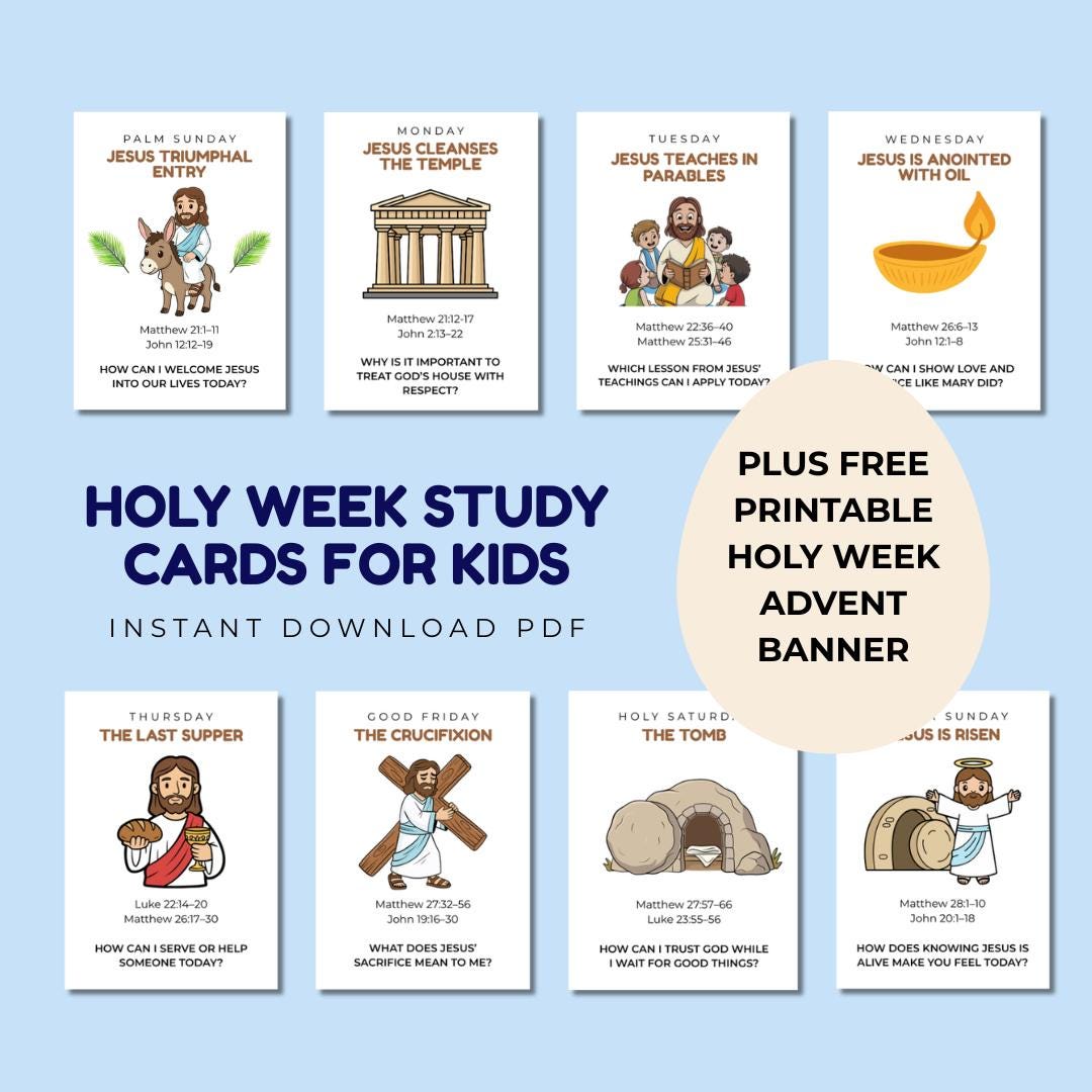 Holy Week Study Cards for Kids, Easter Bible Story Printable (digital ...