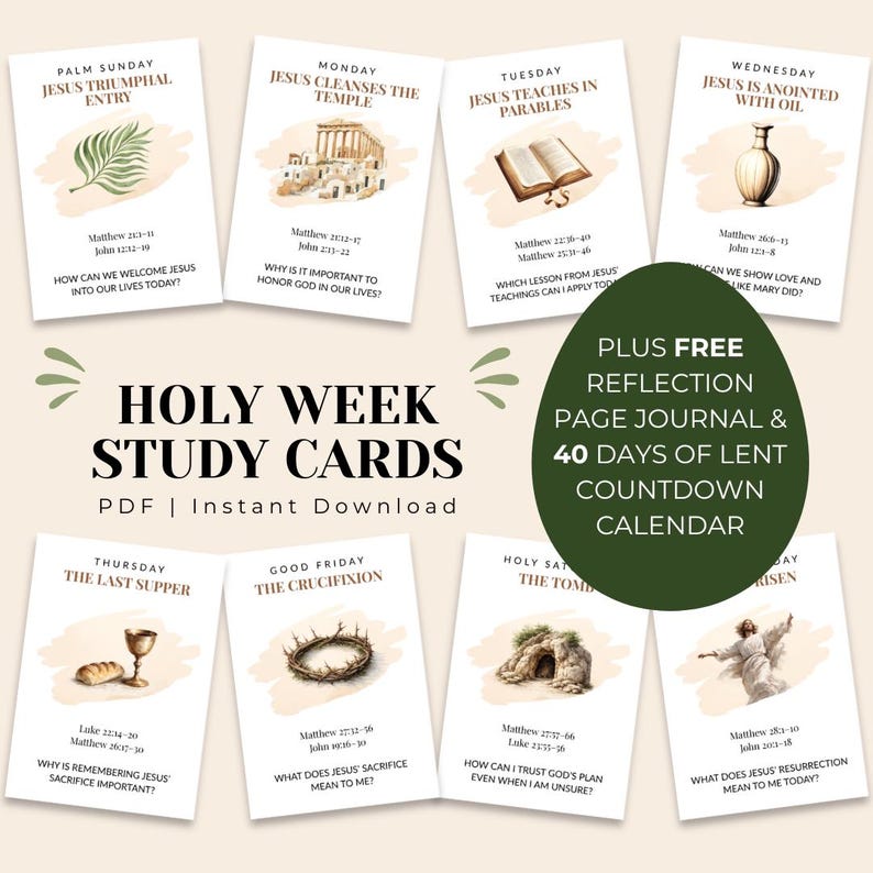 Printable Holy Week Bible Study Cards, Easter Devotional, Homeschool ...