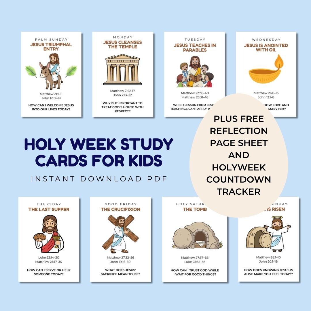 Printable Holy Week Bible Study Cards for Kids, Easter Devotional ...