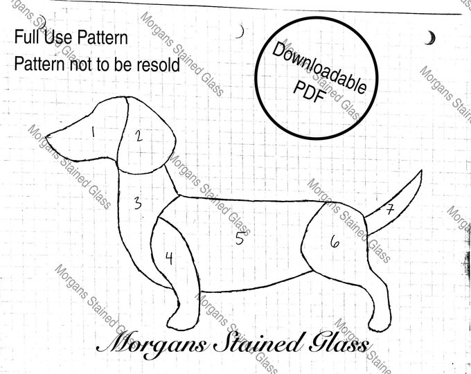 Stained Glass Dachsund Pattern, Downloadable Stained Glass Pattern, Dog ...
