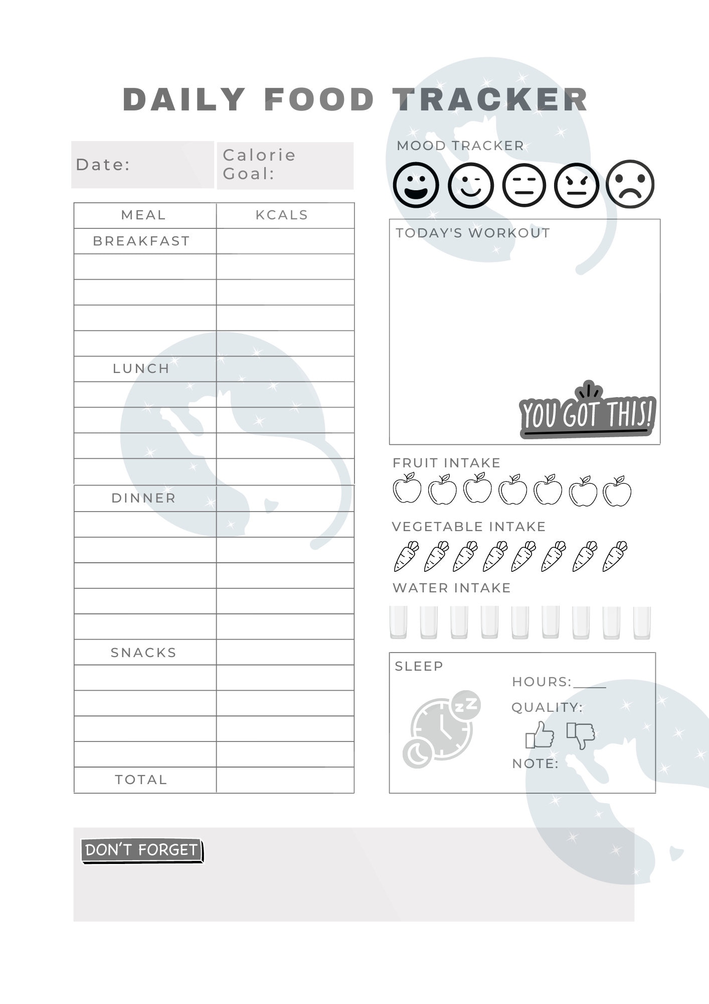 Daily Food and Habit Tracker | Instant Download - Etsy