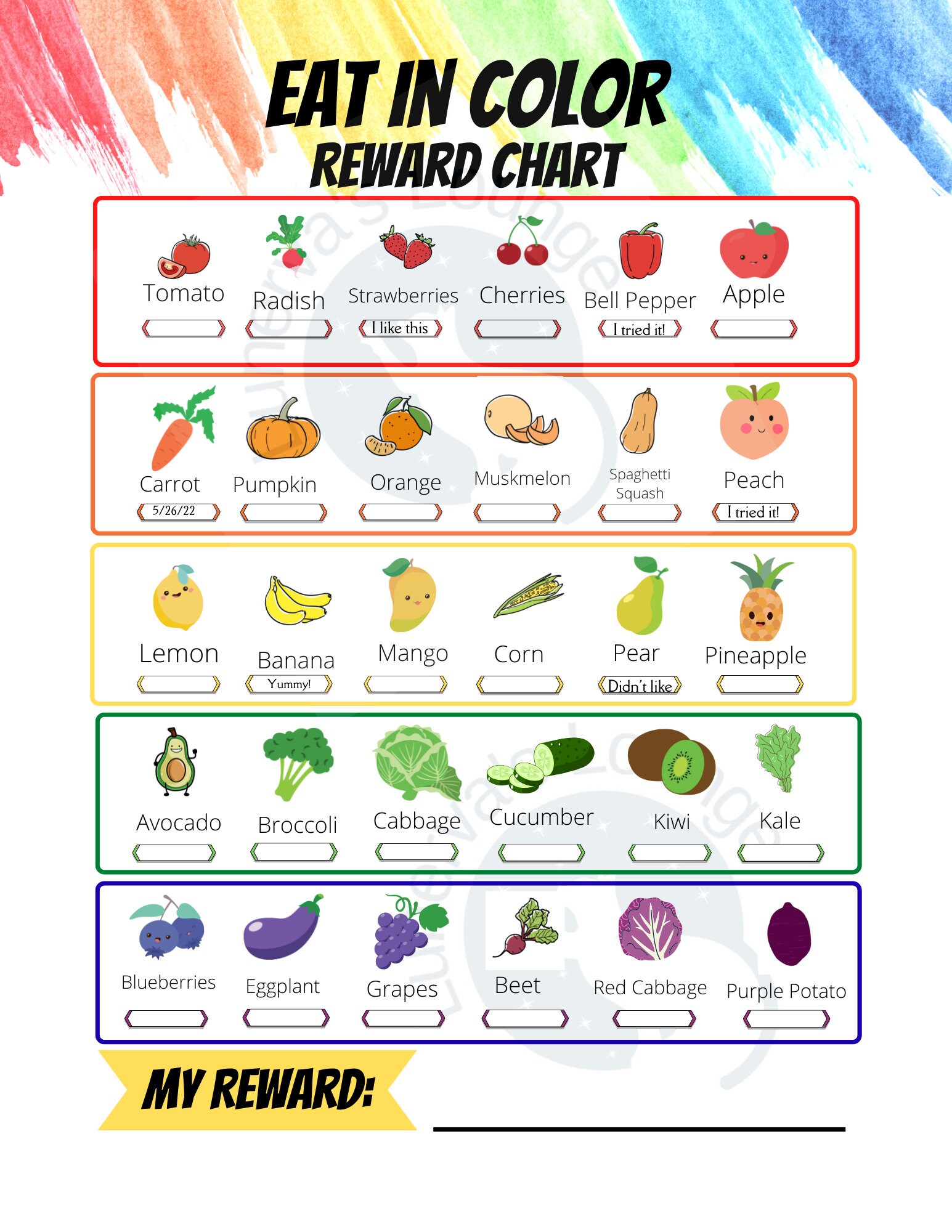 Eat in Color - Fruit and Vegetables Reward Chart - Etsy