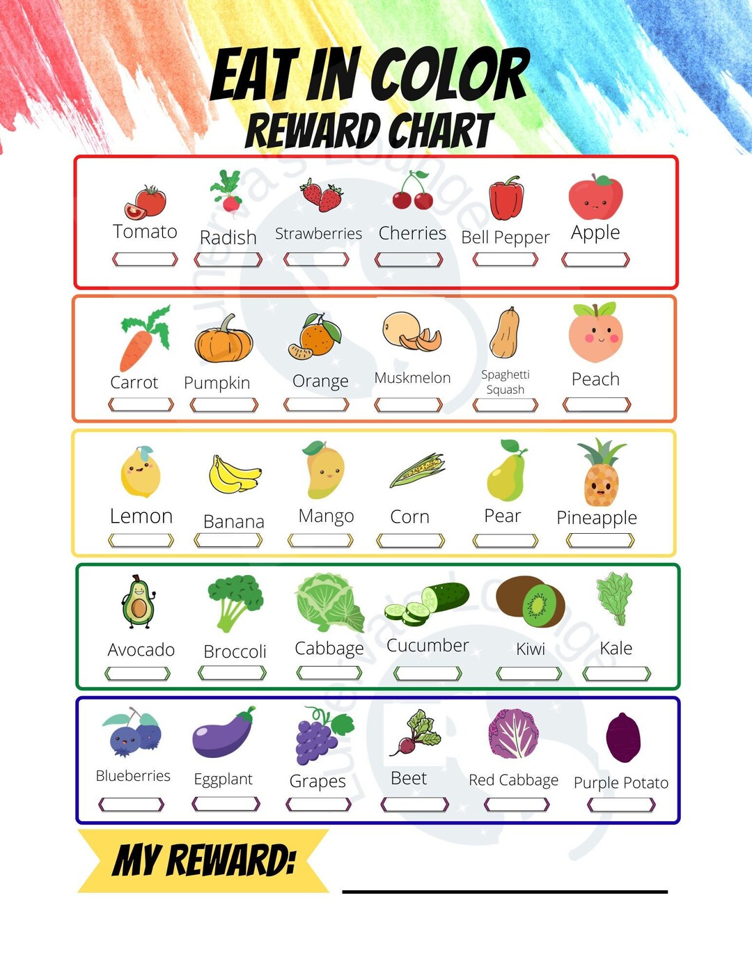 Eat in Color - Fruit and Vegetables Reward Chart - Etsy