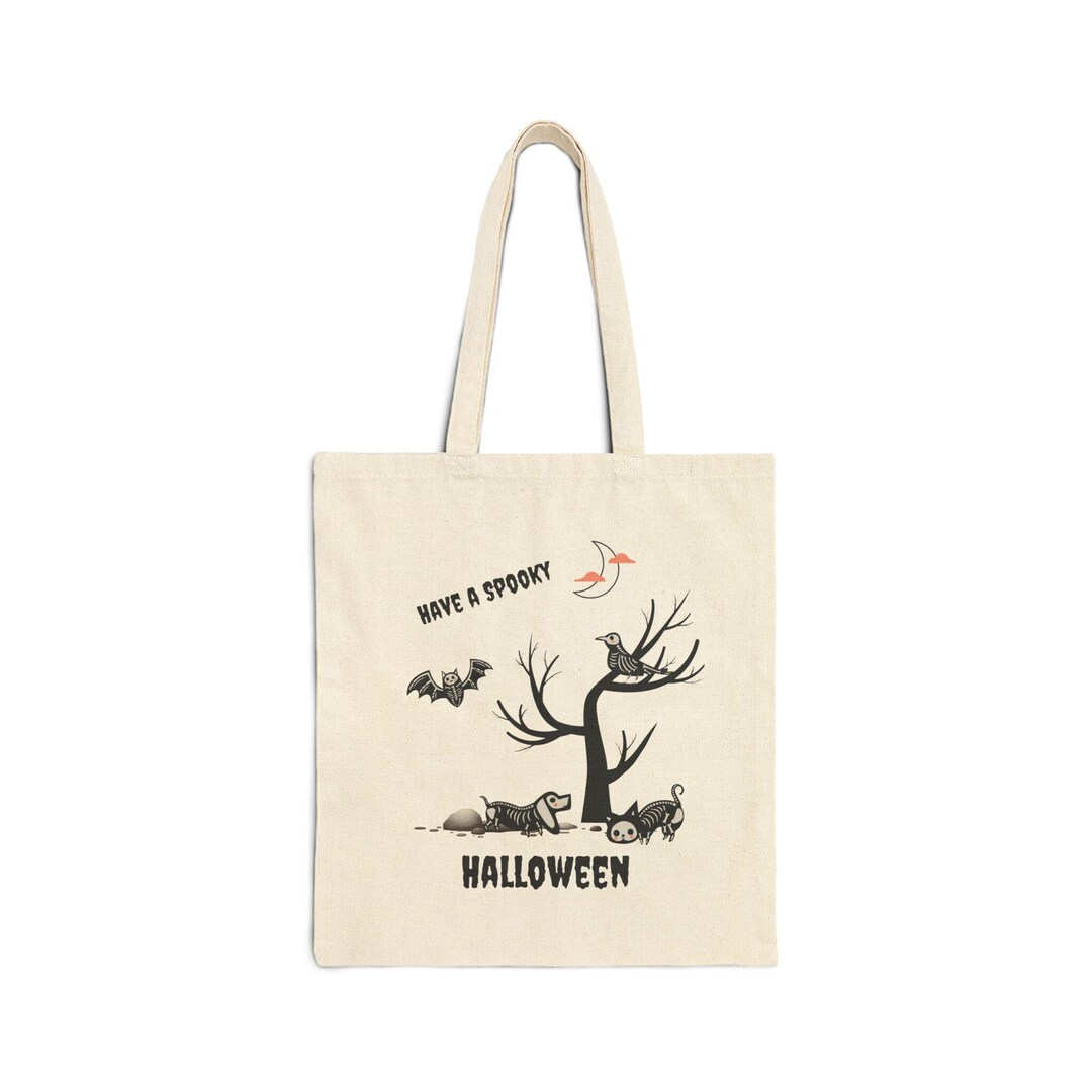 Spooky Animal Skeletons Candy Bag Cotton Canvas Tote, Halloween Trick ...